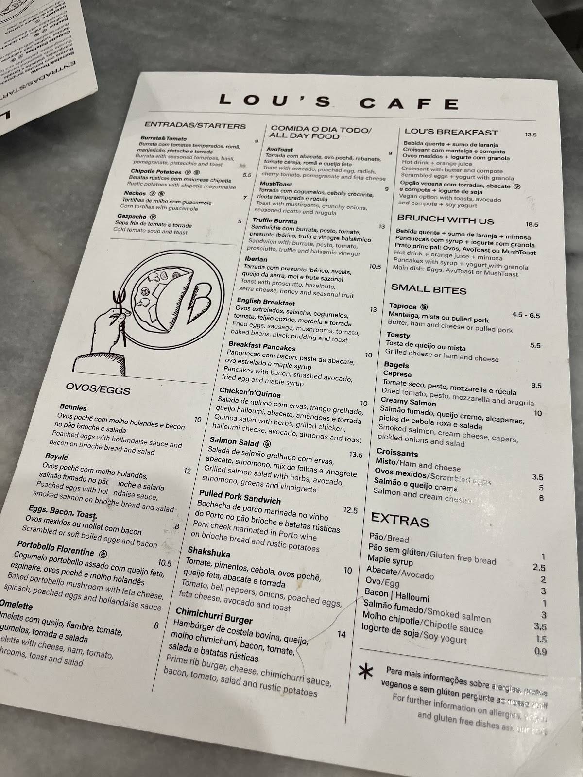 Menu em Lou's Cafe, Lisboa