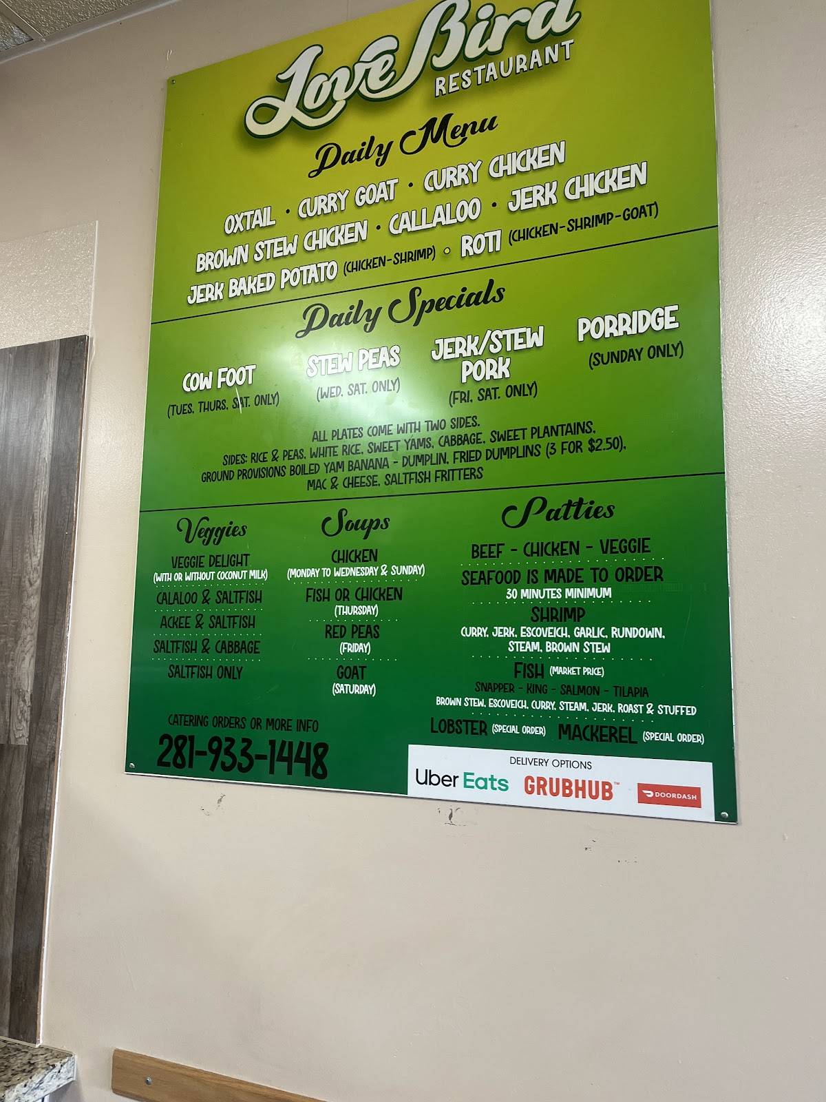 Menu at Love Bird restaurant, Sugar Land, Hwy 6