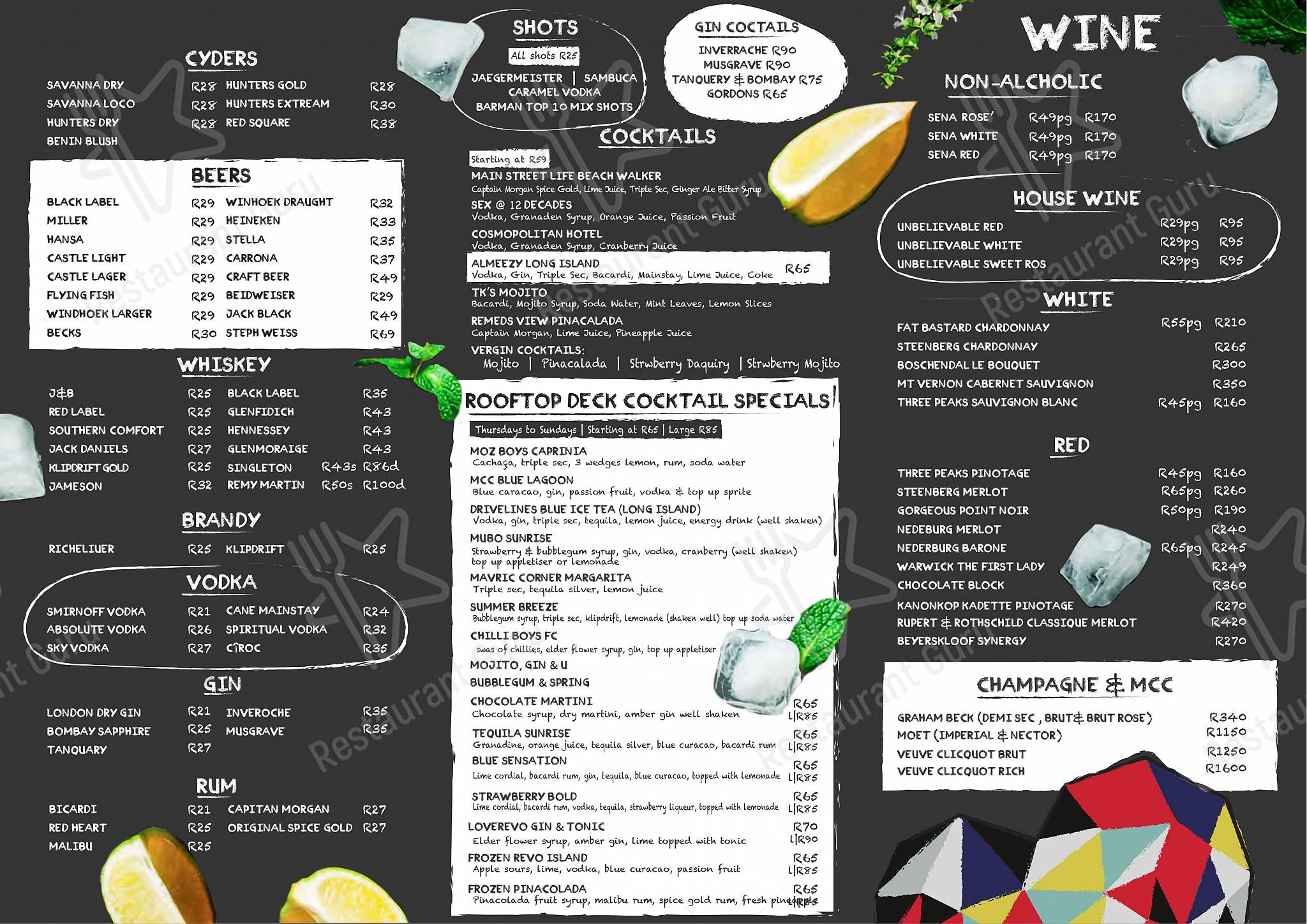 Menu at Love Revo Maboneng restaurant, Johannesburg