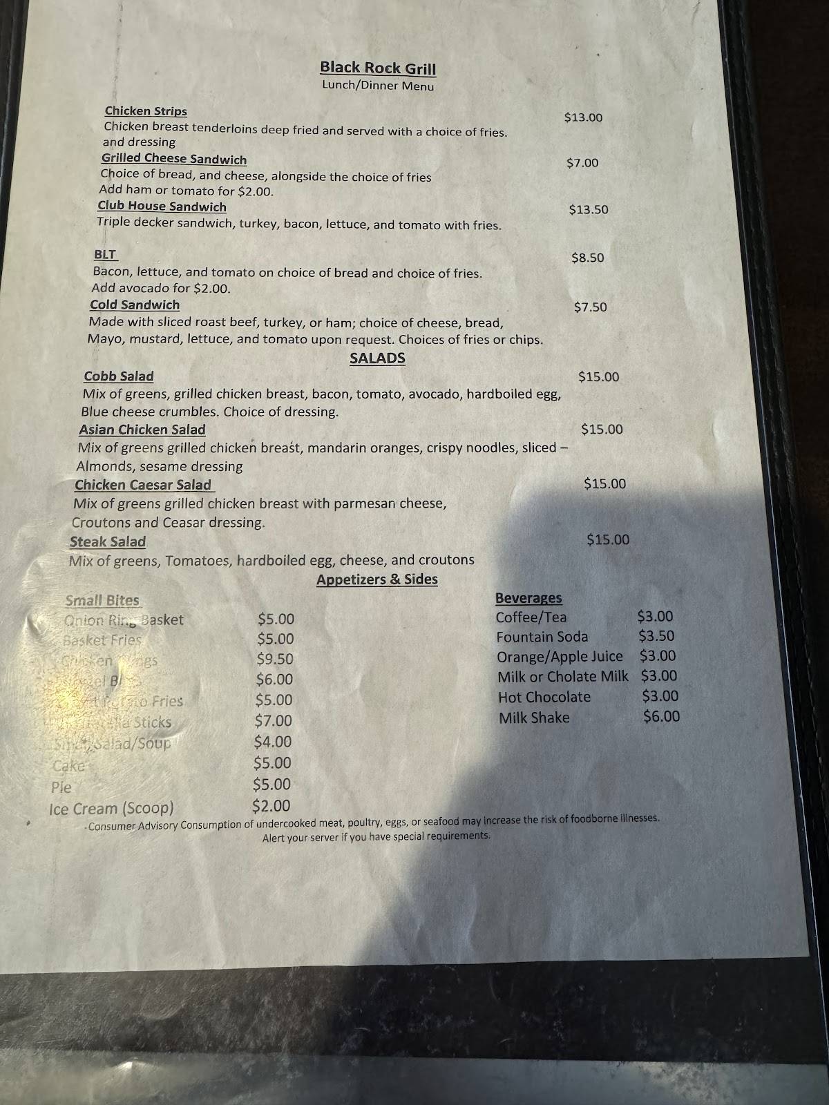 Menu at BlackRock Grill restaurant, Lovelock