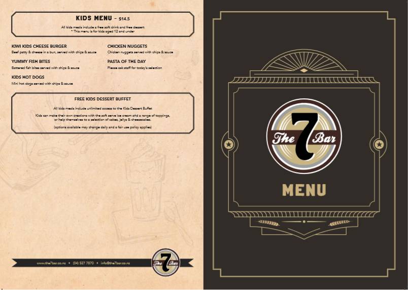 Menu at 7 Bar & Restaurant, Upper Hutt