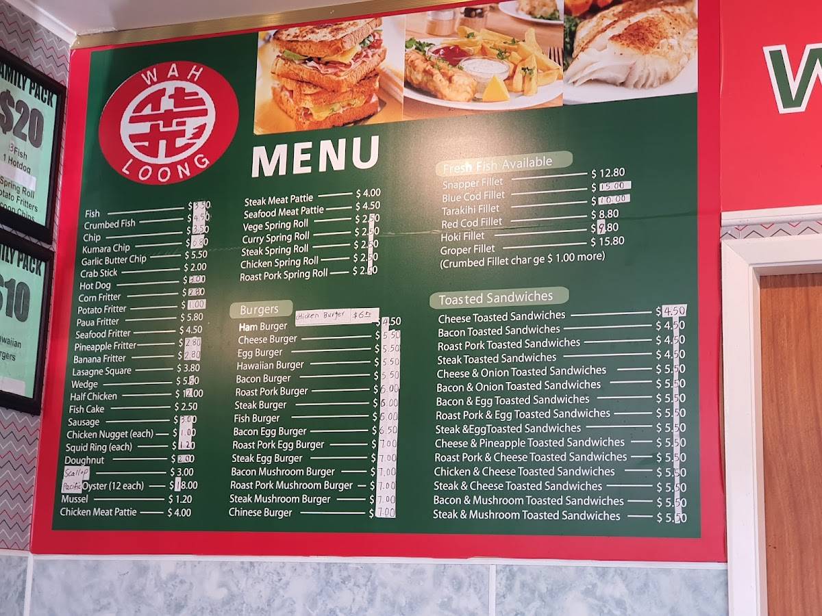 Menu at Wah Loong Restaurant, Wellington