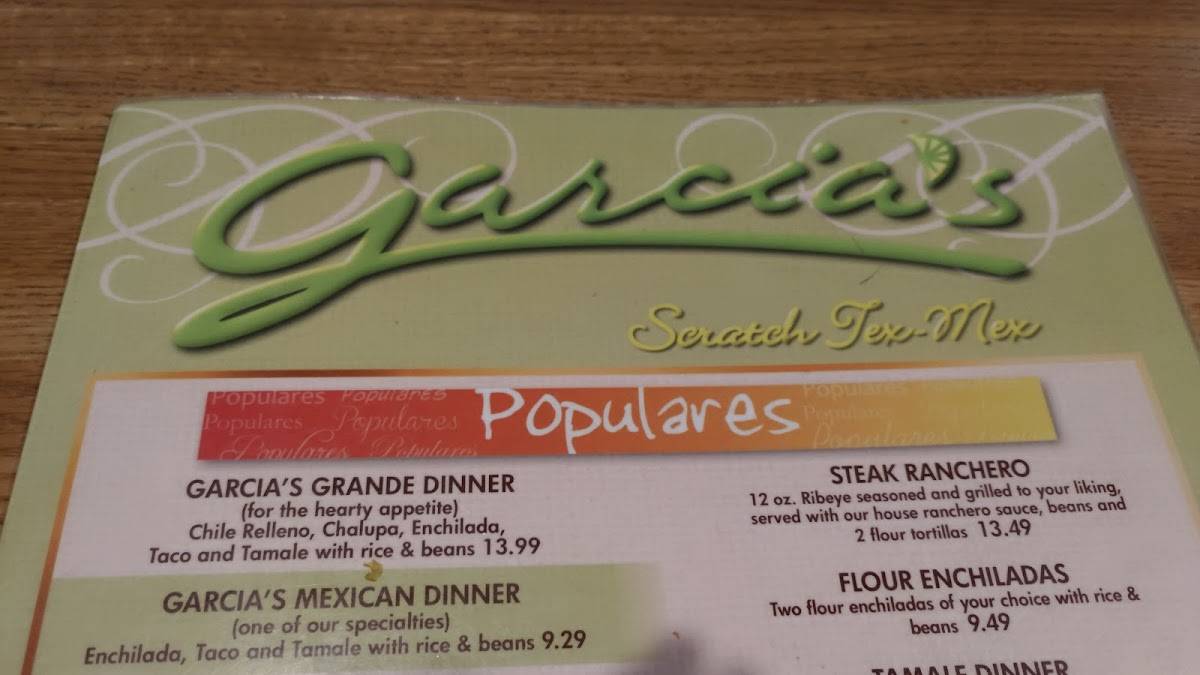 Menu at Garcia's Mexican Restaurant, Lubbock, Slide Rd
