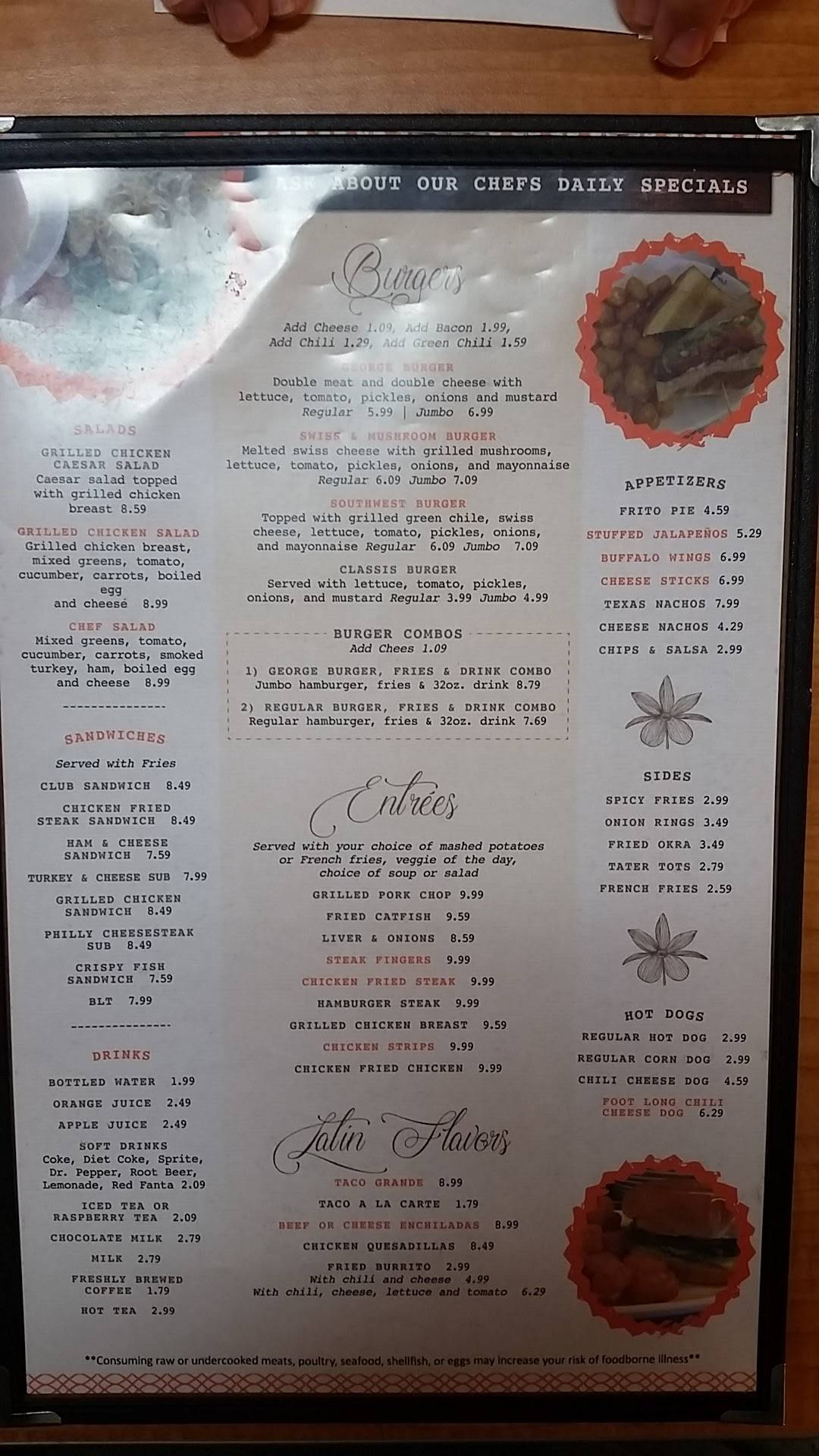 Menu at George's Restaurant, Lubbock, 82nd St A