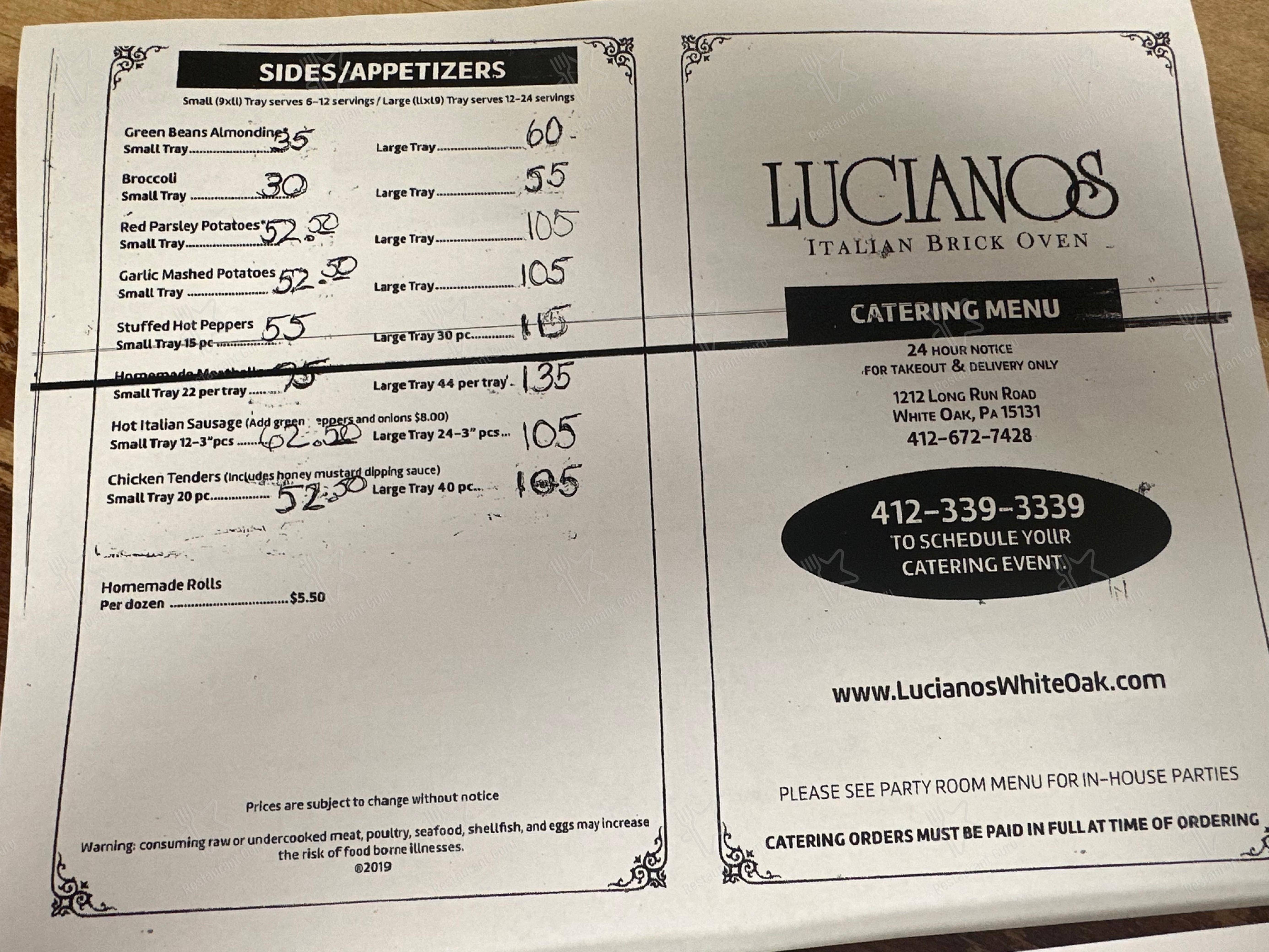 Menu at Luciano's Restaurant, White Oak