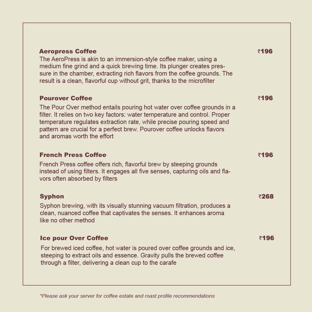 Menu at Roastery Coffee House, Lucknow