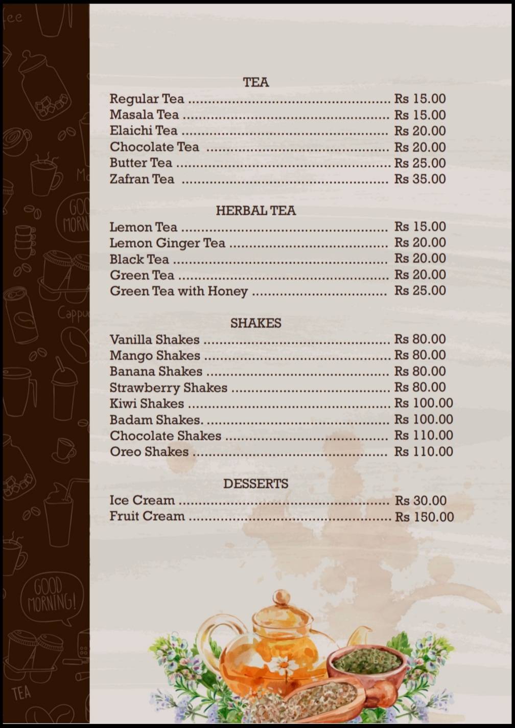Menu at Tea Junction, Lucknow, Kisan Bazar