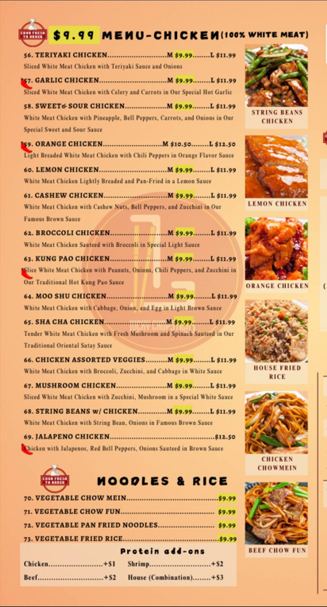 Menu at Lucky Chopsticks restaurant, Cypress