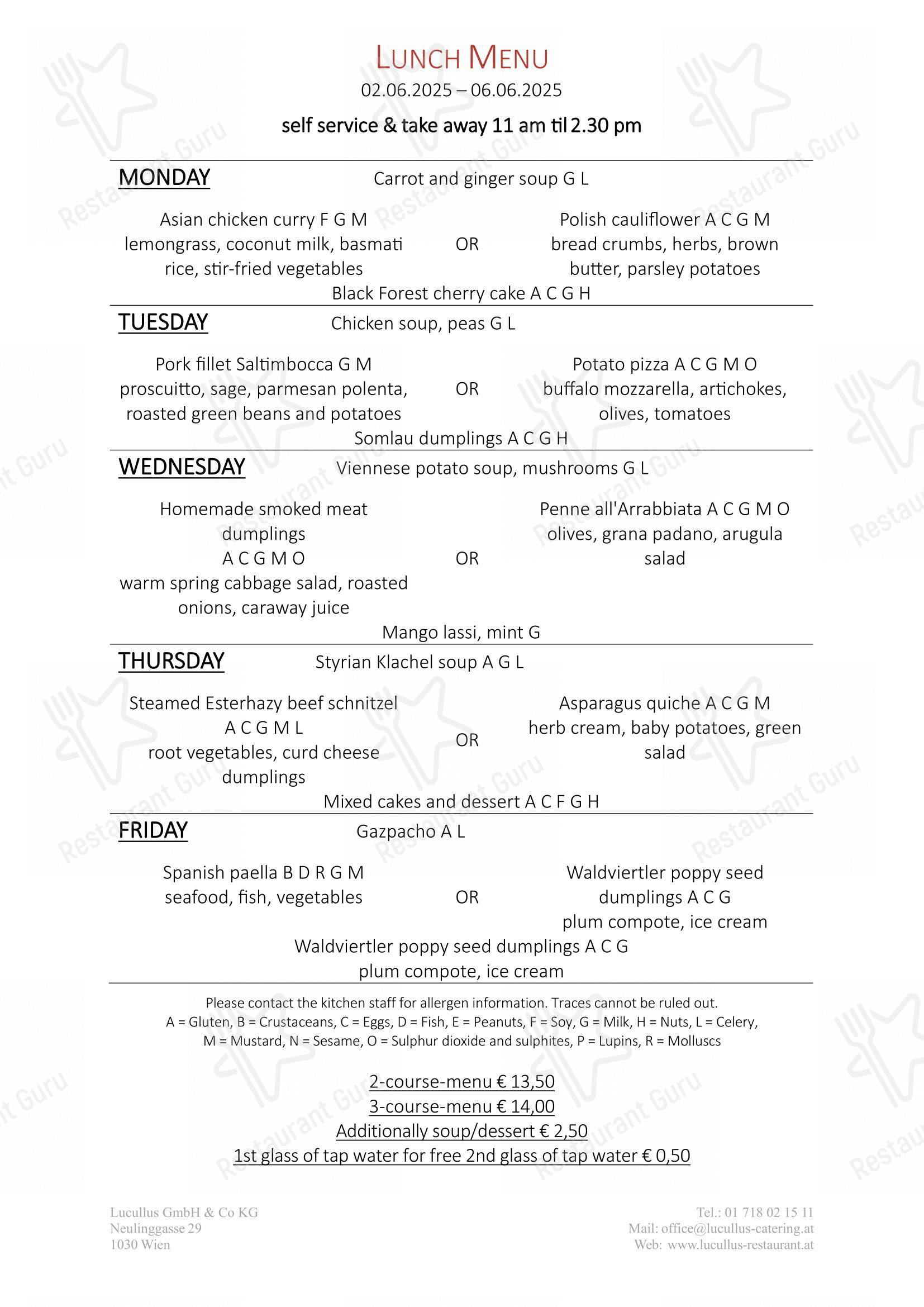 Speisekarte von Lucullus Restaurant & Catering, Wien, Neulinggasse 29