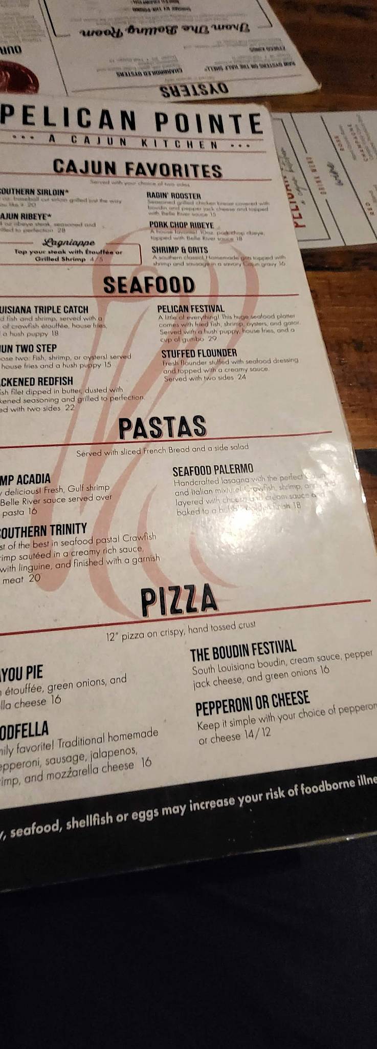 Menu at Pelican Pointe restaurant, Lufkin
