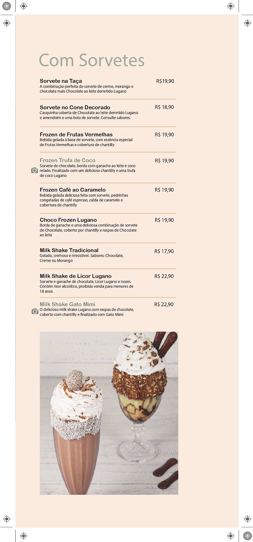 Menu at Lugano Cafeteria e Chocolataria, Brasília