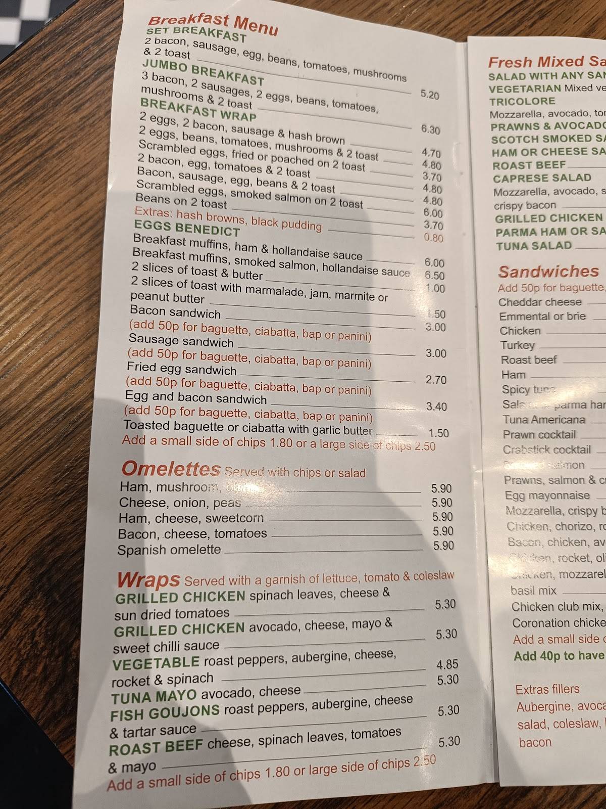 Menu at Luigi's cafe, Banstead, 172 High St
