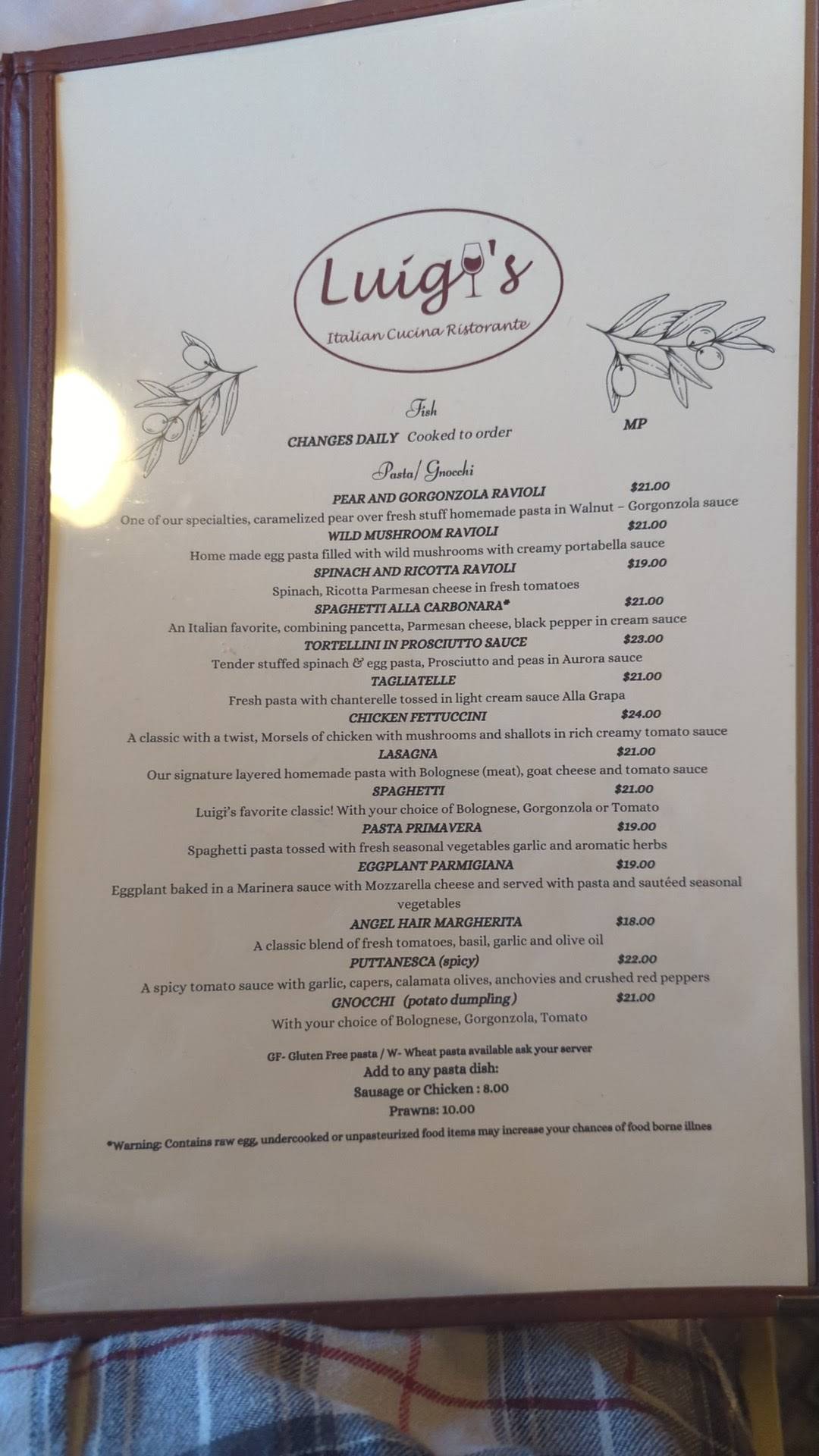 Menu at Luigi's Italian Cucina restaurant, Redmond