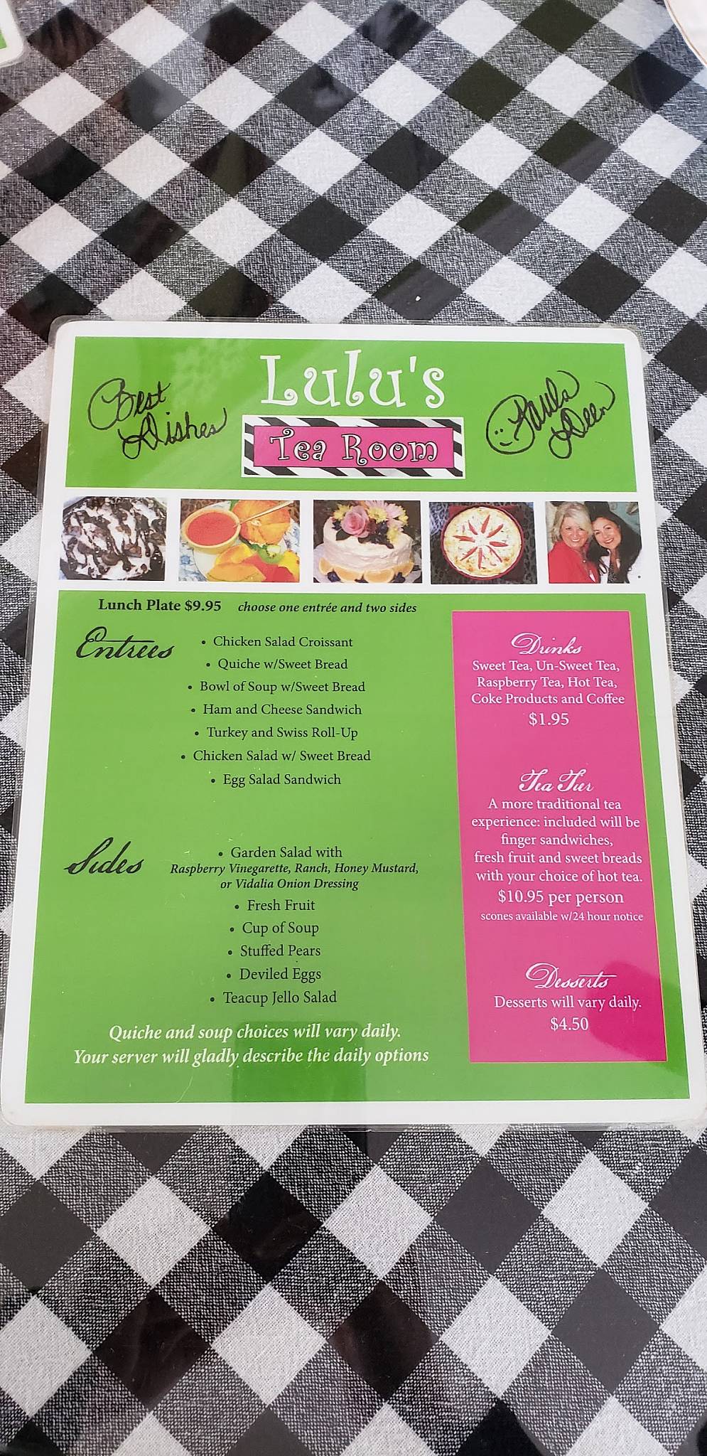 Menu at Lulu's Tea Room cafe, Powell