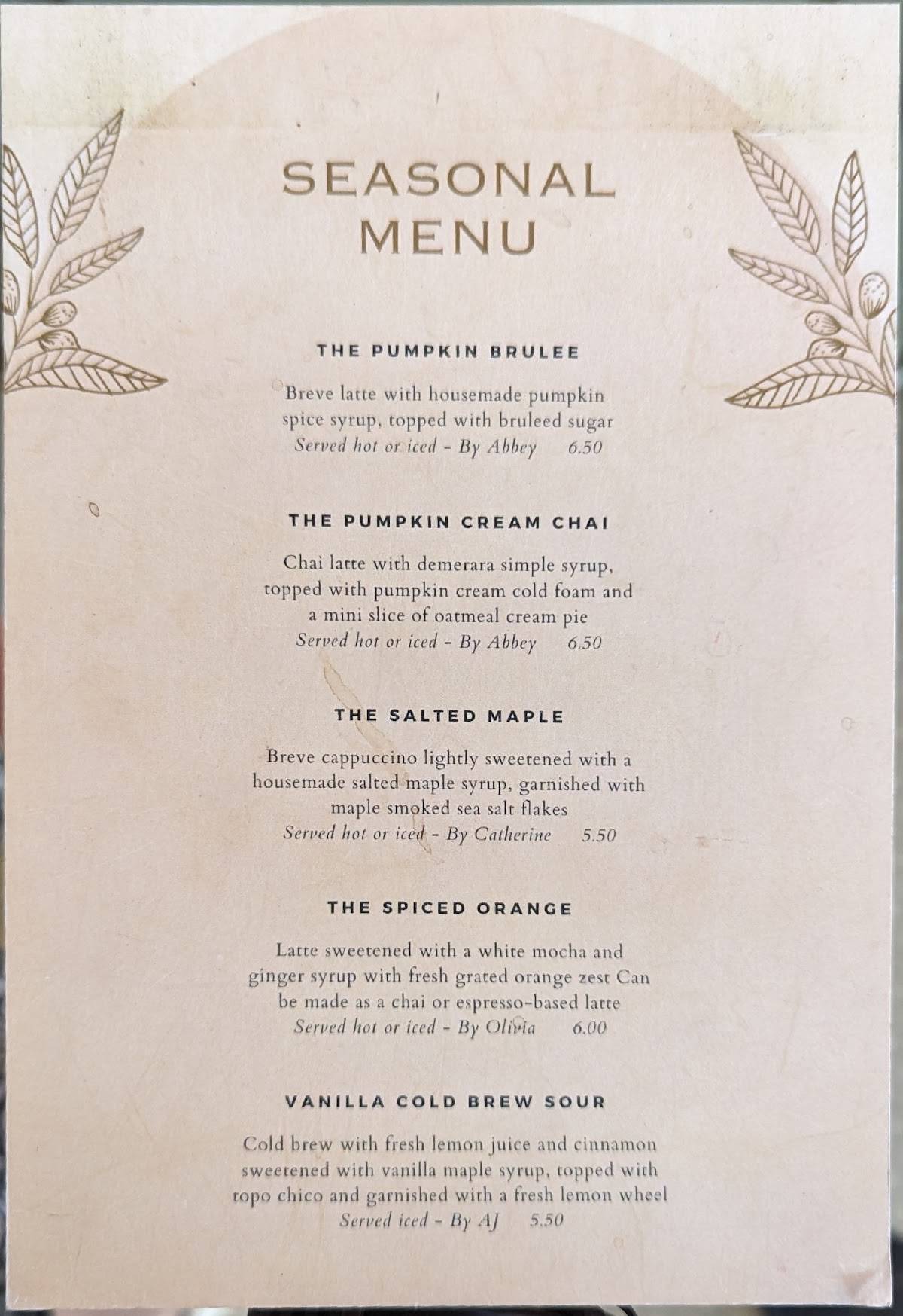 Menu at Luma Coffee restaurant, Hammond