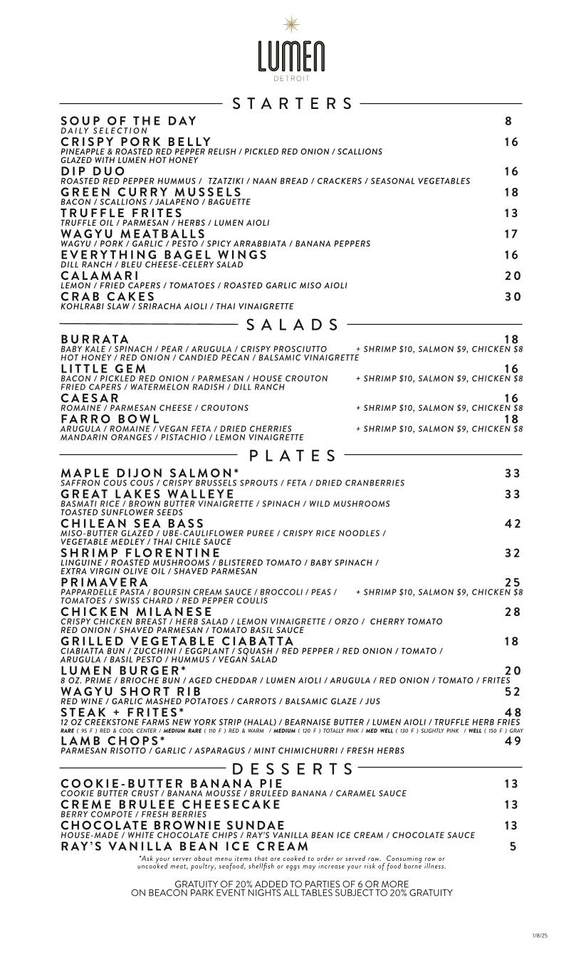Menu at Lumen Detroit pub & bar, Detroit