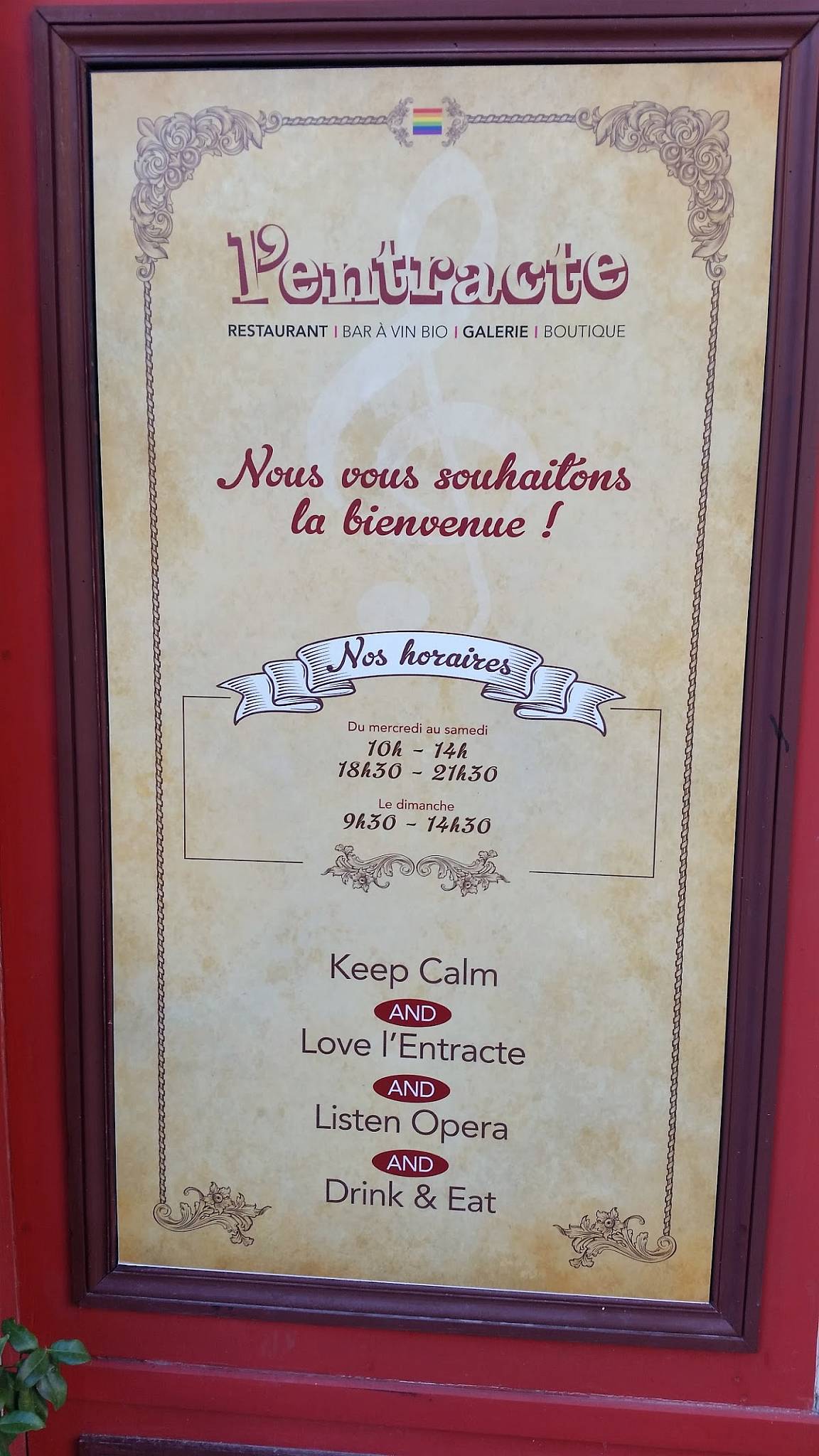 Menu at L'ENTRACTE restaurant, Lunel