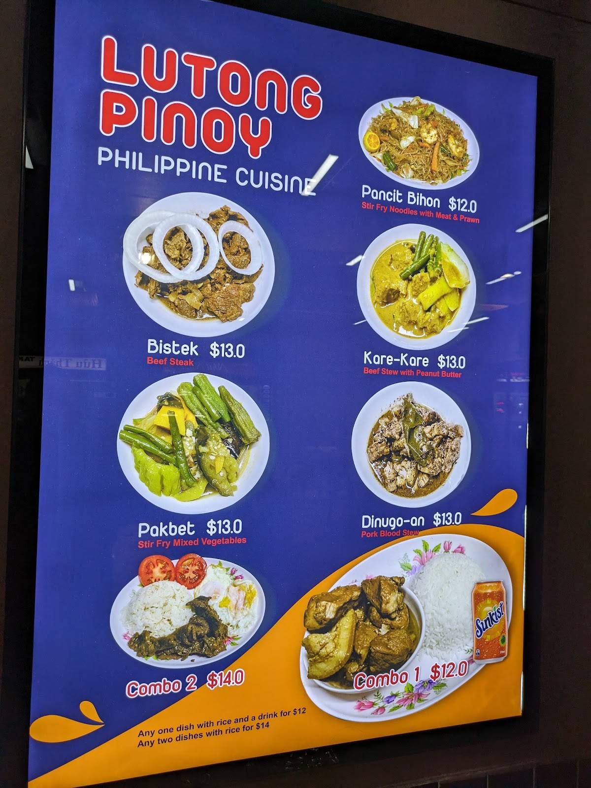 Menu at Lutong Pinoy fast food, Footscray, Shop 250/18 Irving St