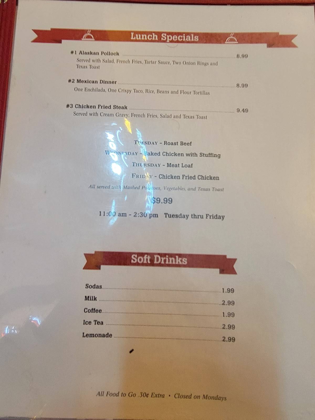 Menu at M.K. Davis Restaurant, San Antonio