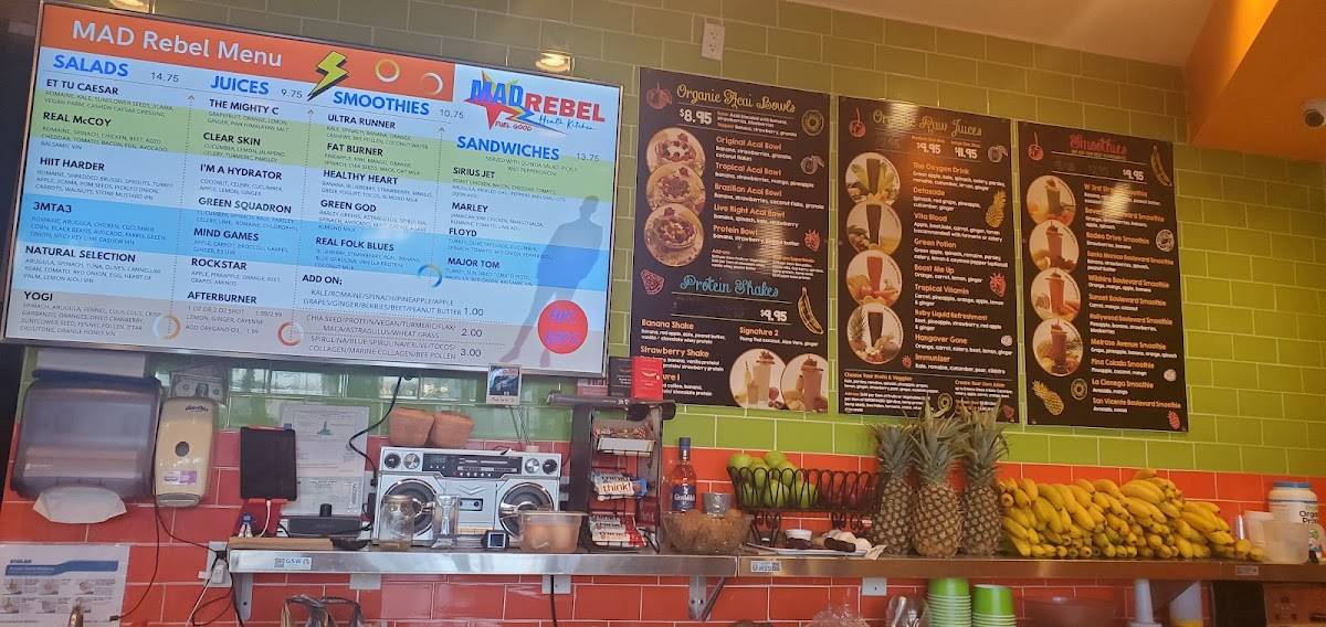 Menu at MAD Rebel Health Kitchen pub & bar, Los Angeles