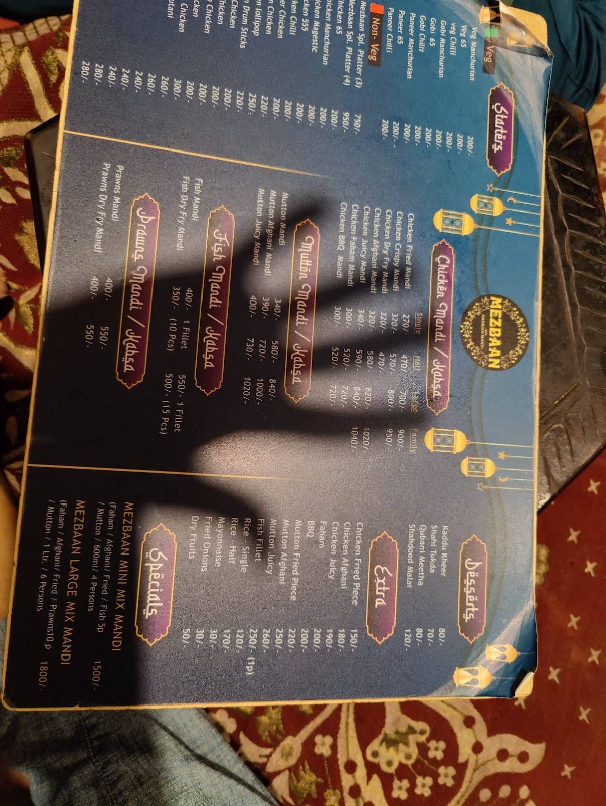 Menu at MEZBAAN ARABIAN MANDI, Hanamkonda