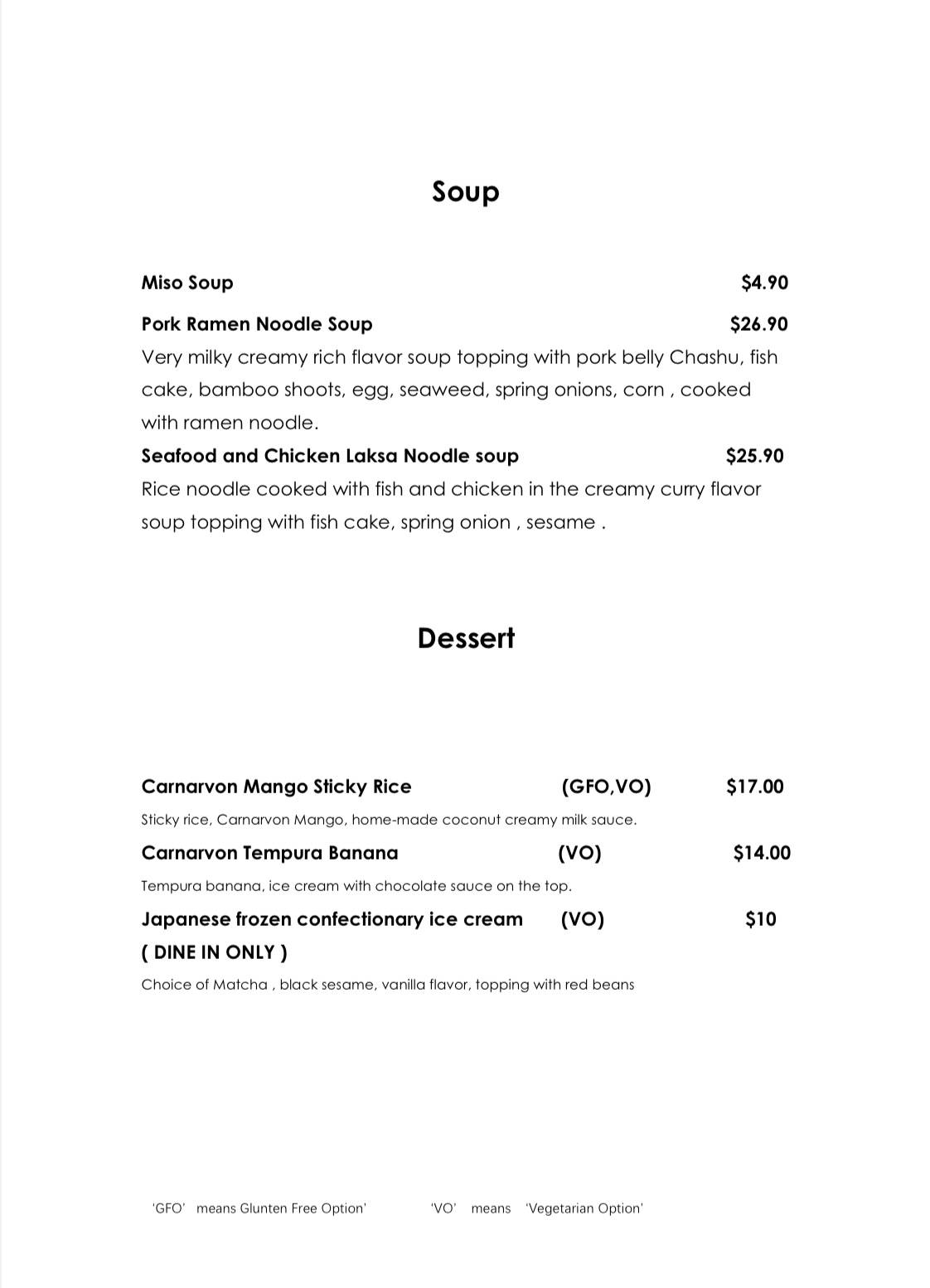 Menu at MISS FANG CAFE & RESTAURANT, Carnarvon