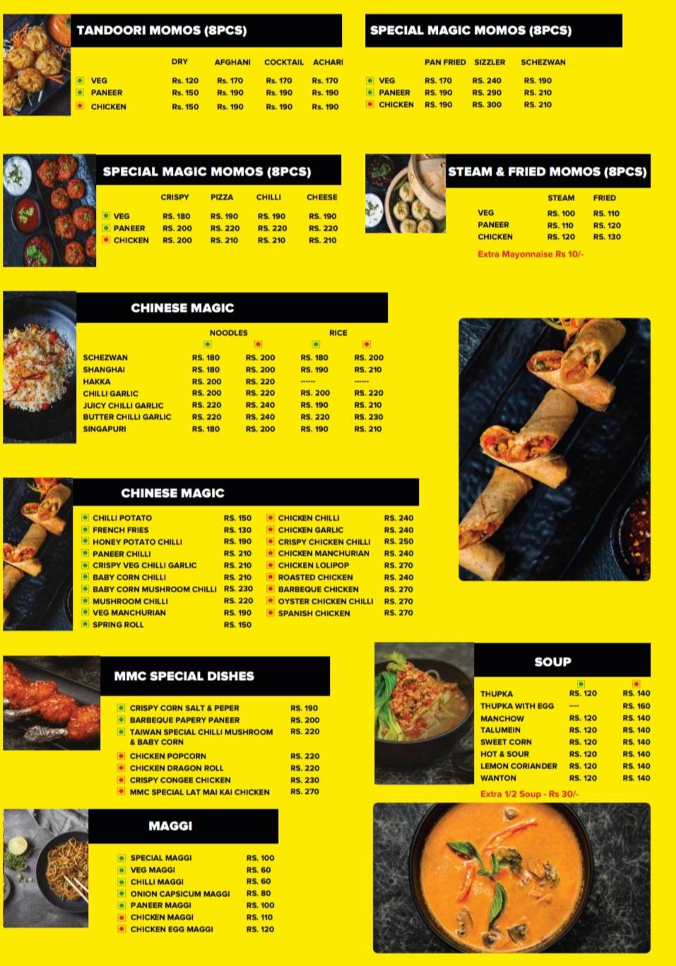 Menu at MOMO MAGIC CAFE @ SURI FARMS KUMLARI, India