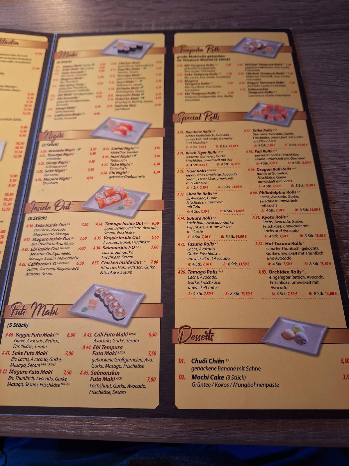 Menu at MUSUKO restaurant, Helmstedt