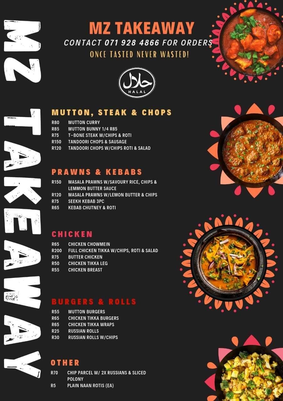 Menu at MZ Takeaway restaurant, Ladysmith