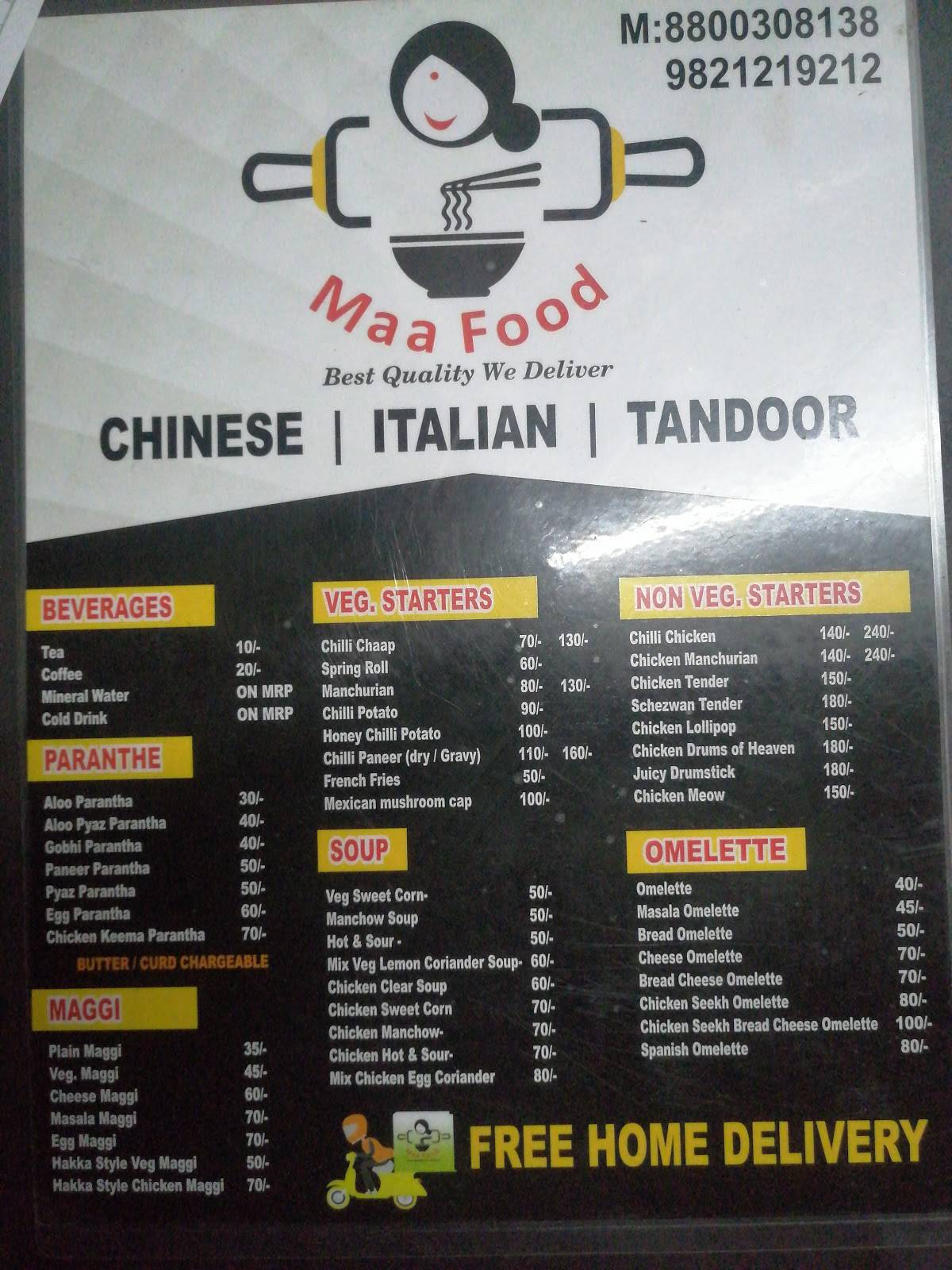 Menu at Maa Food, Delhi