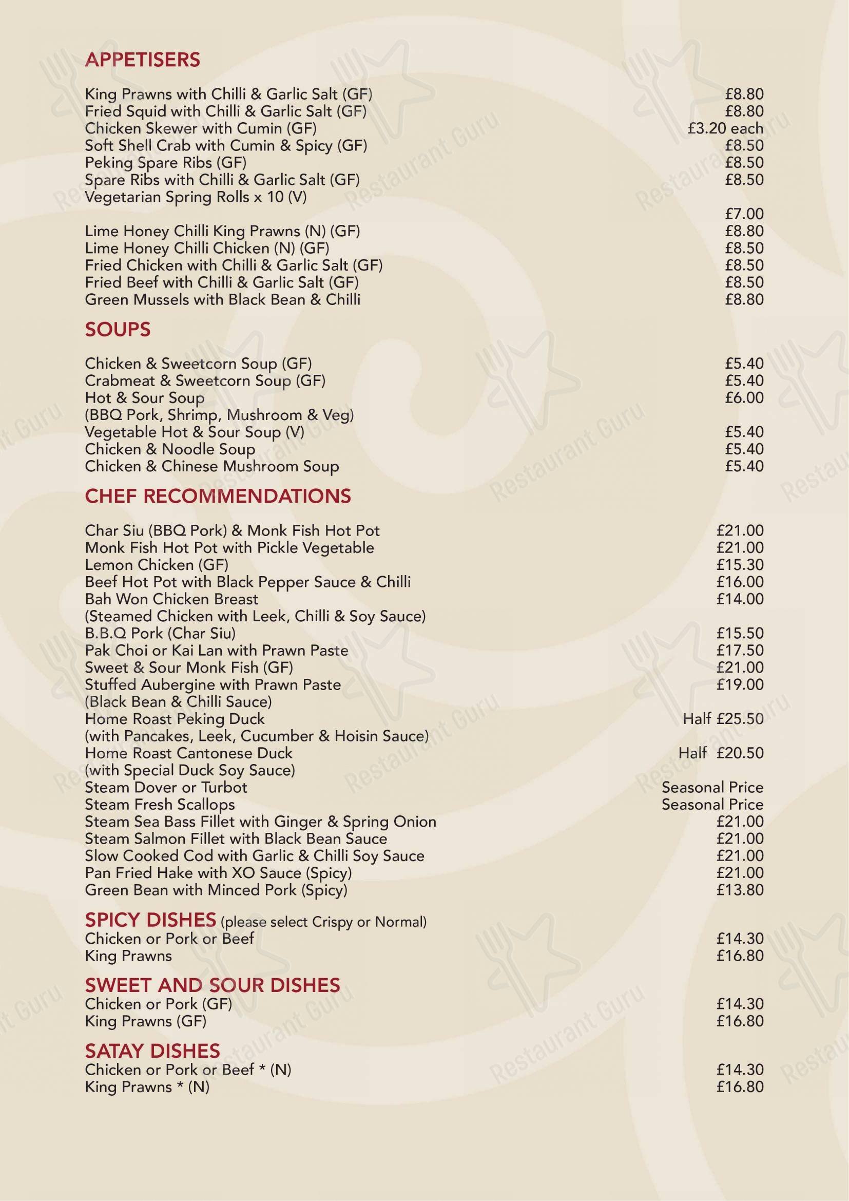Menu at Macau restaurant, Belfast