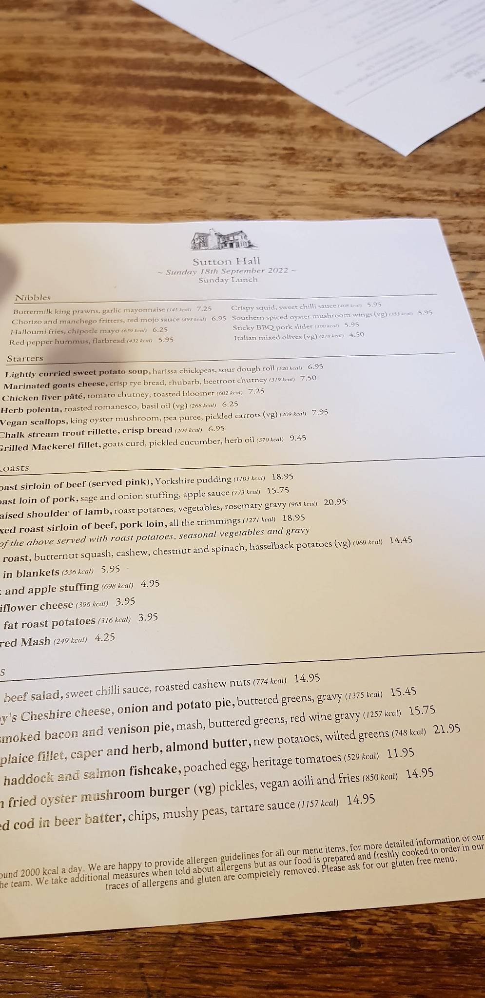 Menu at Sutton Hall pub & bar, Macclesfield