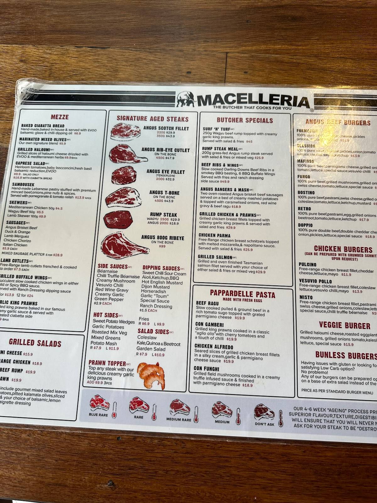 Menu at Macelleria Newtown restaurant, Newtown