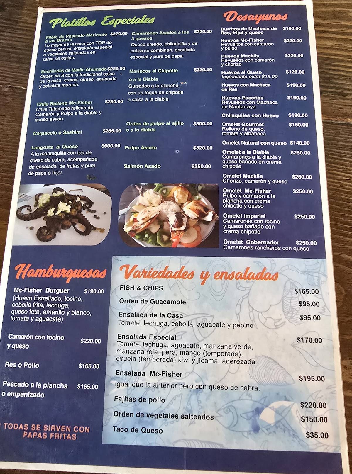 Menu at Mack-Fisher restaurant, La Paz