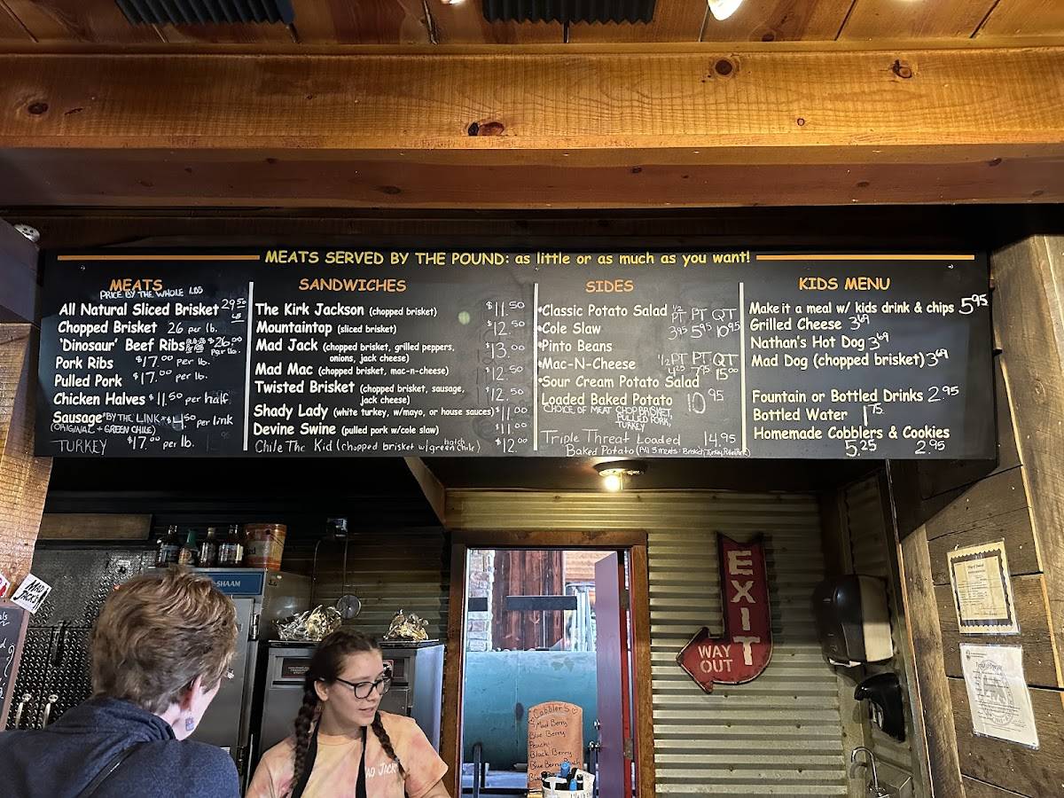 Menu at Mad Jack's Mountaintop Barbecue, Cloudcroft