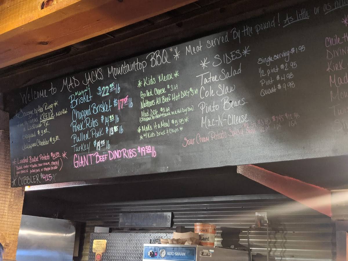 Menu at Mad Jack's Mountaintop Barbecue, Cloudcroft