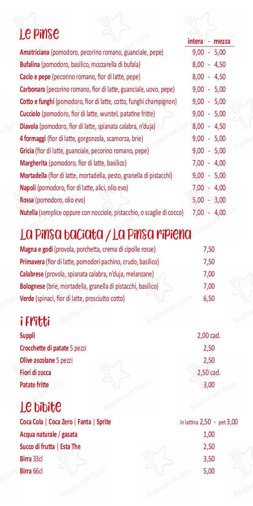 Menu at Magna e Godi (la vera pinsa romana..) restaurant, Milan