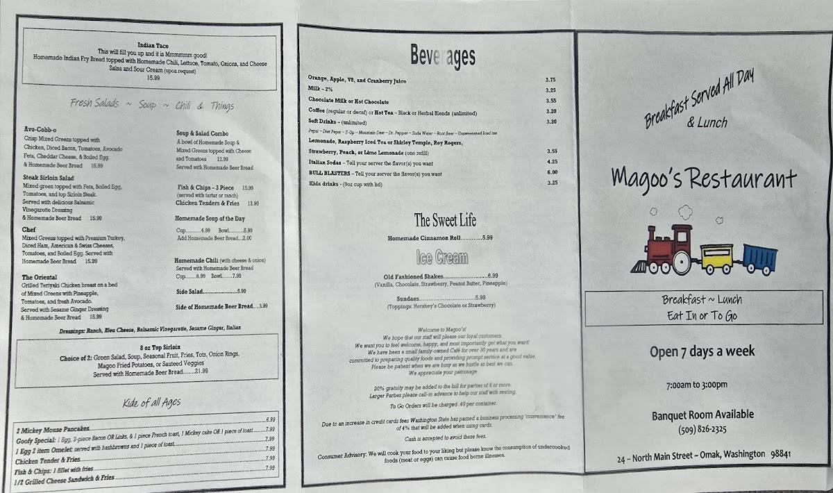 Menu at Magoo's Restaurant, Omak