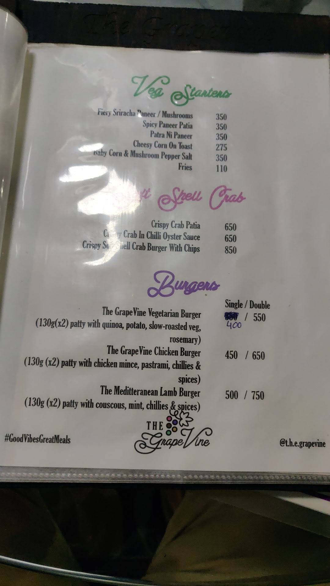 Menu at The Grapevine Restaurant, Mahabaleshwar