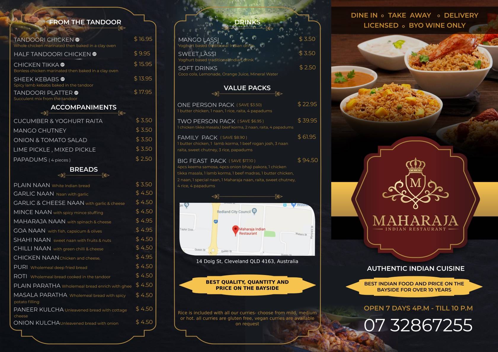Menu at Maharaja Indian Restaurant, Cleveland, 12 Doig St