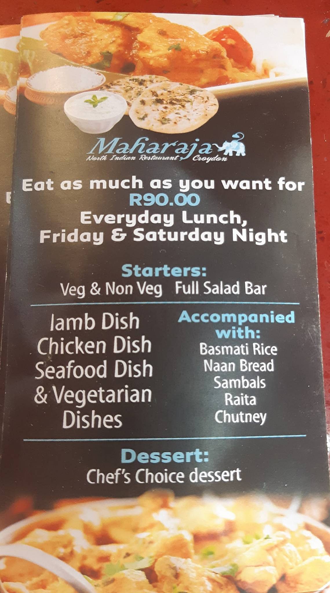 Menu at Maharaja Indian Restaurant, Kempton Park, 18 Reier St