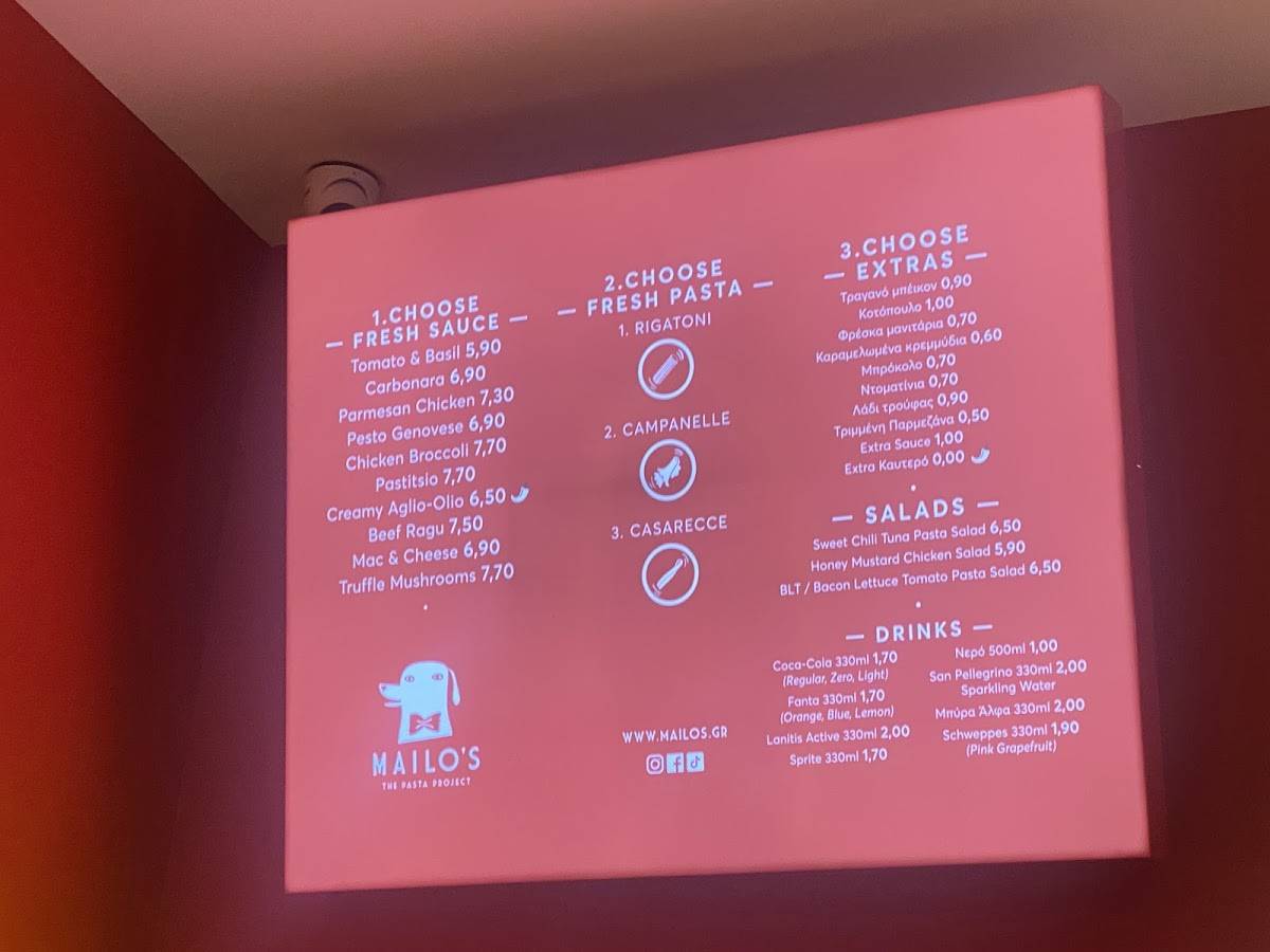 Speisekarte von Mailo's - Metropolis Mall of Larnaca, Larnaka