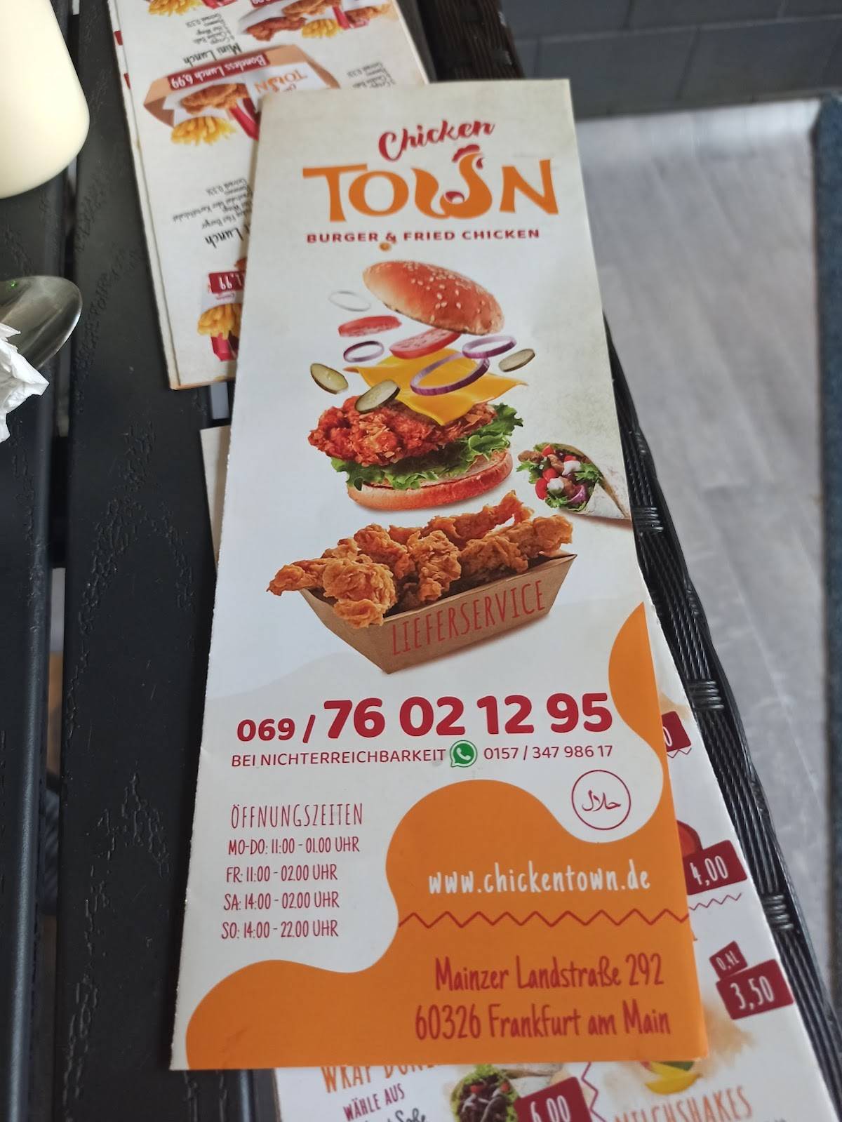 Menu at Main Chicken restaurant, Frankfurt