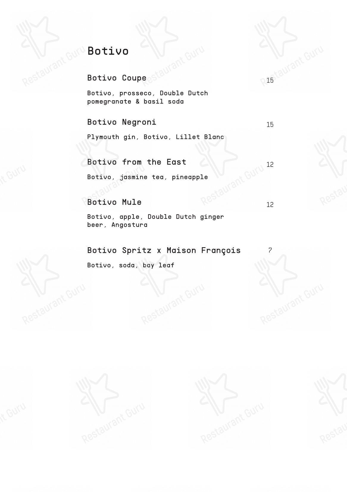 Menu at Maison François restaurant, London