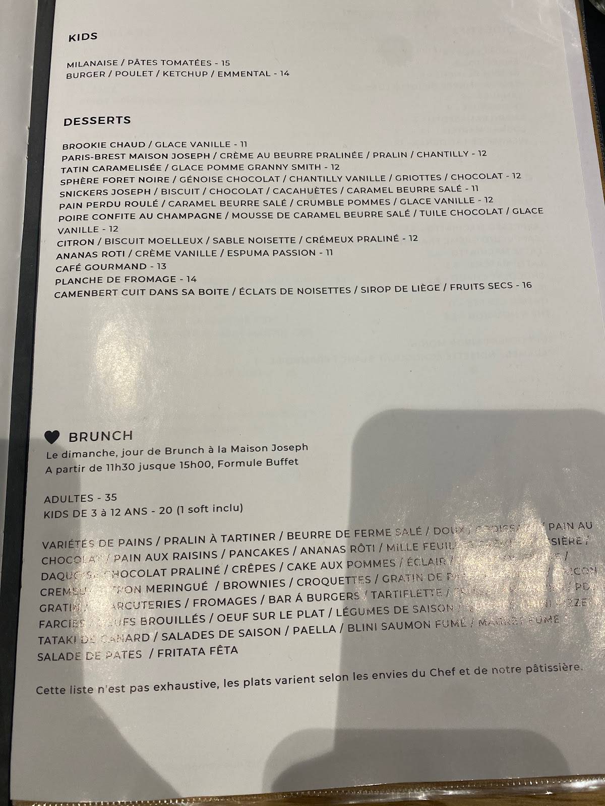 Menu au Maison Joseph, Ham-sur-Heure-Nalinnes