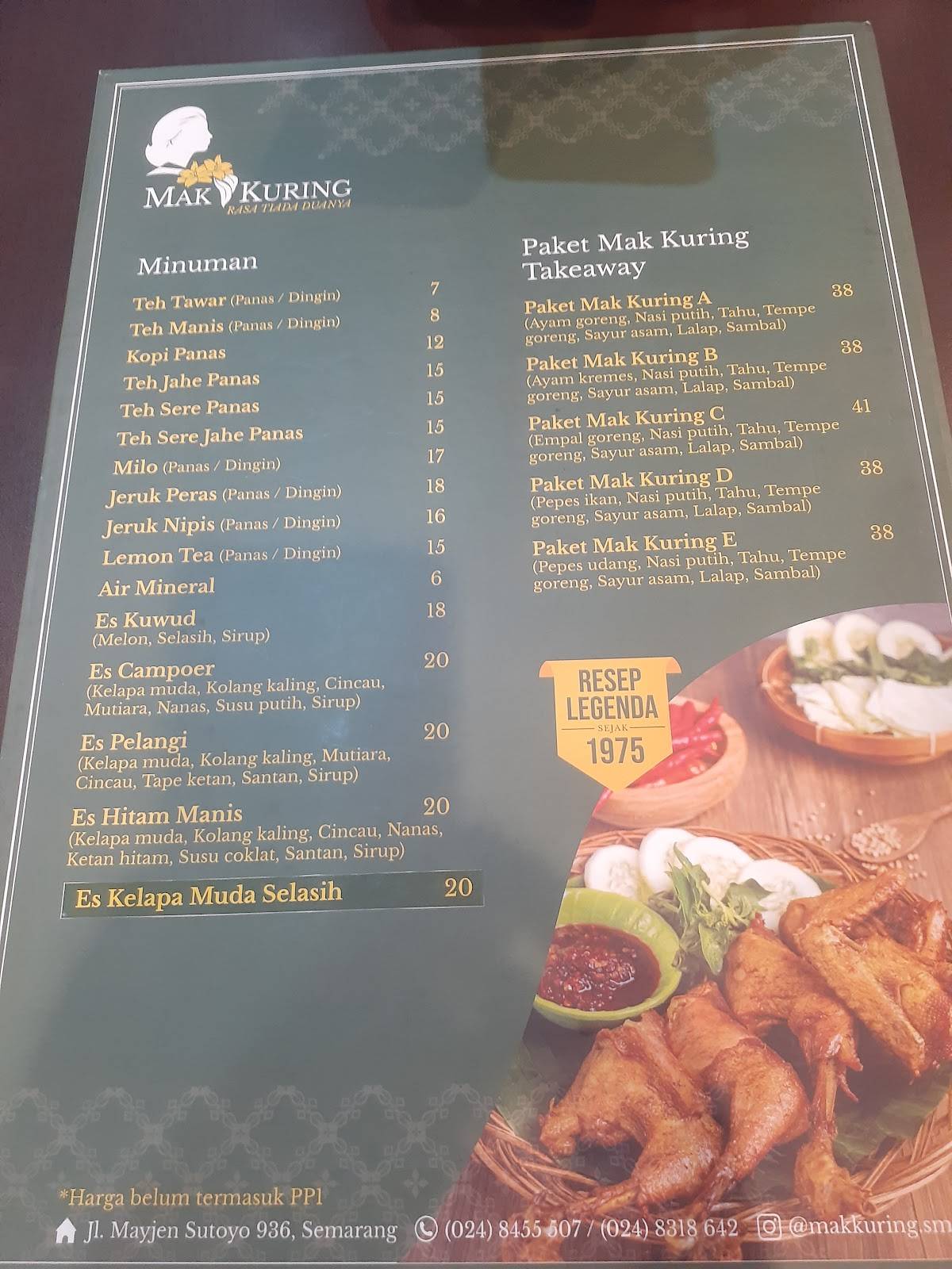 Menu at Mak Kuring Ayam Bebek Goreng Bumbu Hitam restaurant, Semarang