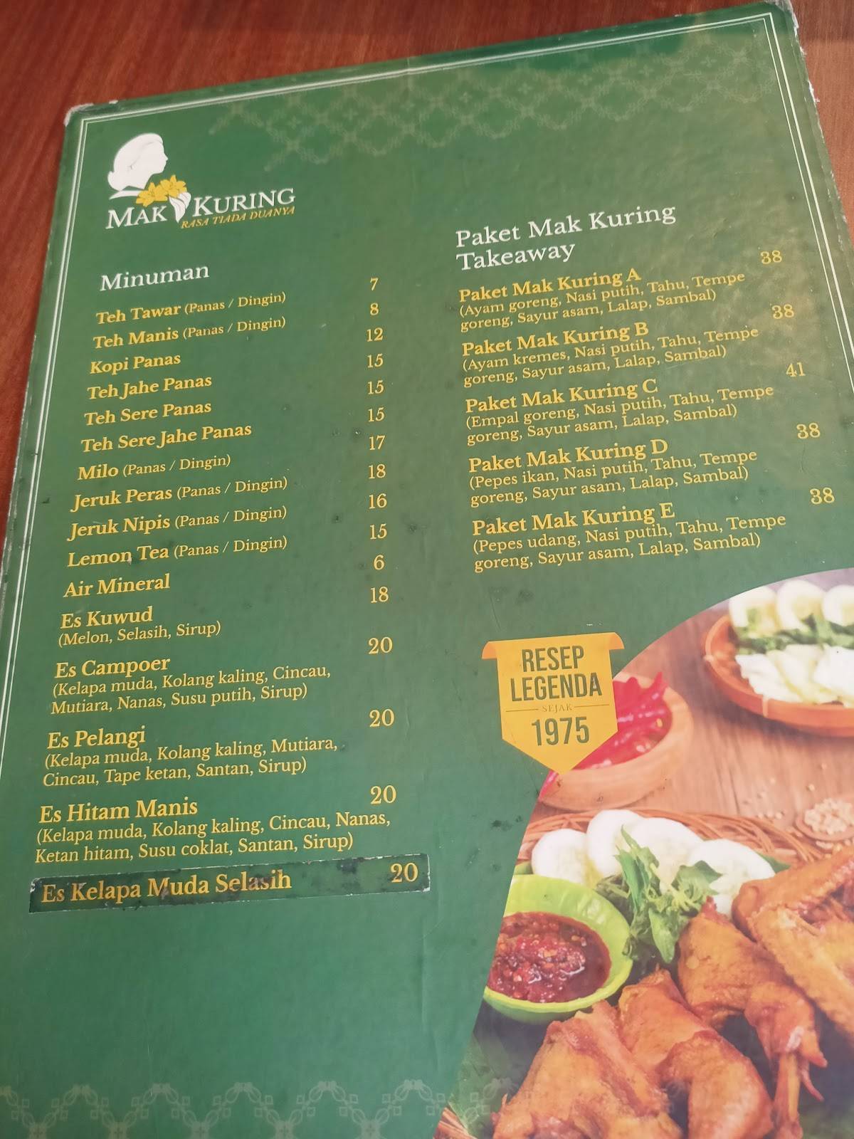Menu at Mak Kuring Ayam Bebek Goreng Bumbu Hitam restaurant, Semarang