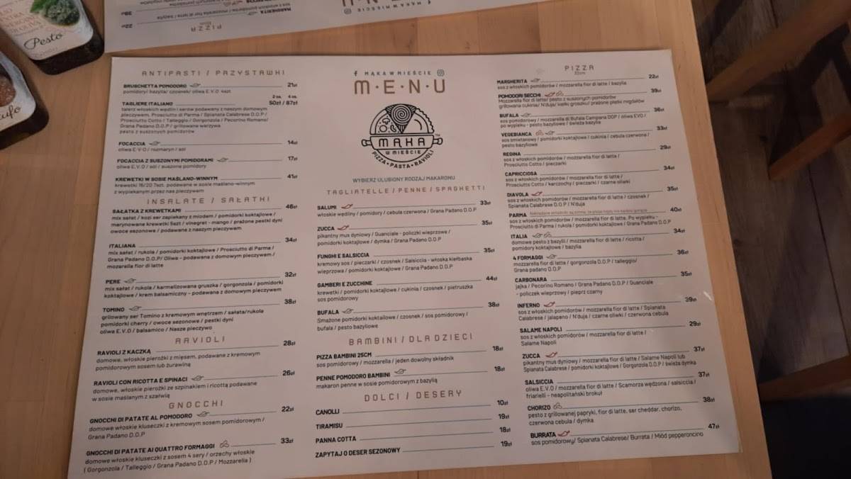 Menu at Mąka w Mieście restaurant, Olkusz