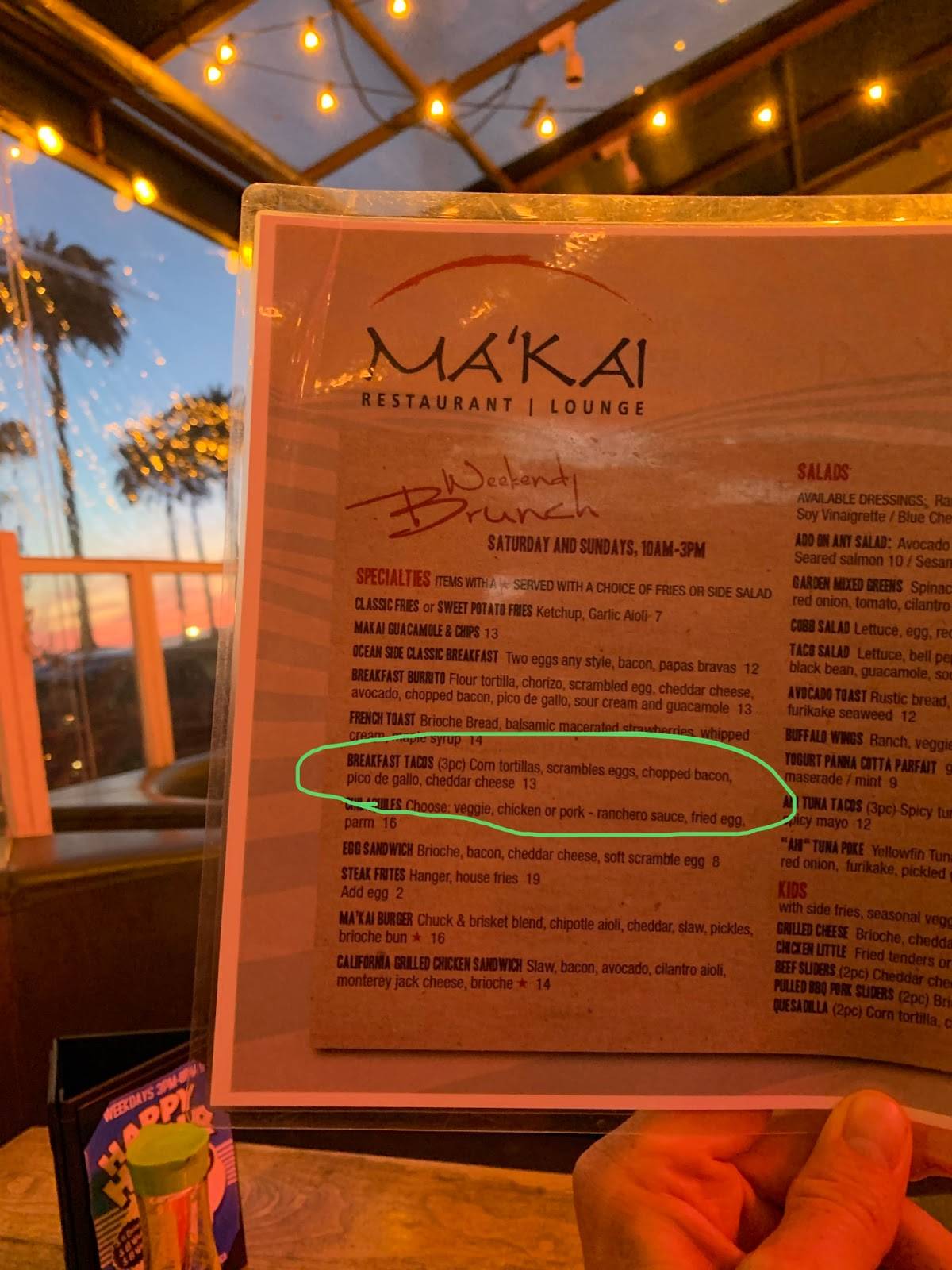 Menu at Ma'kai Restaurant & Lounge, Santa Monica