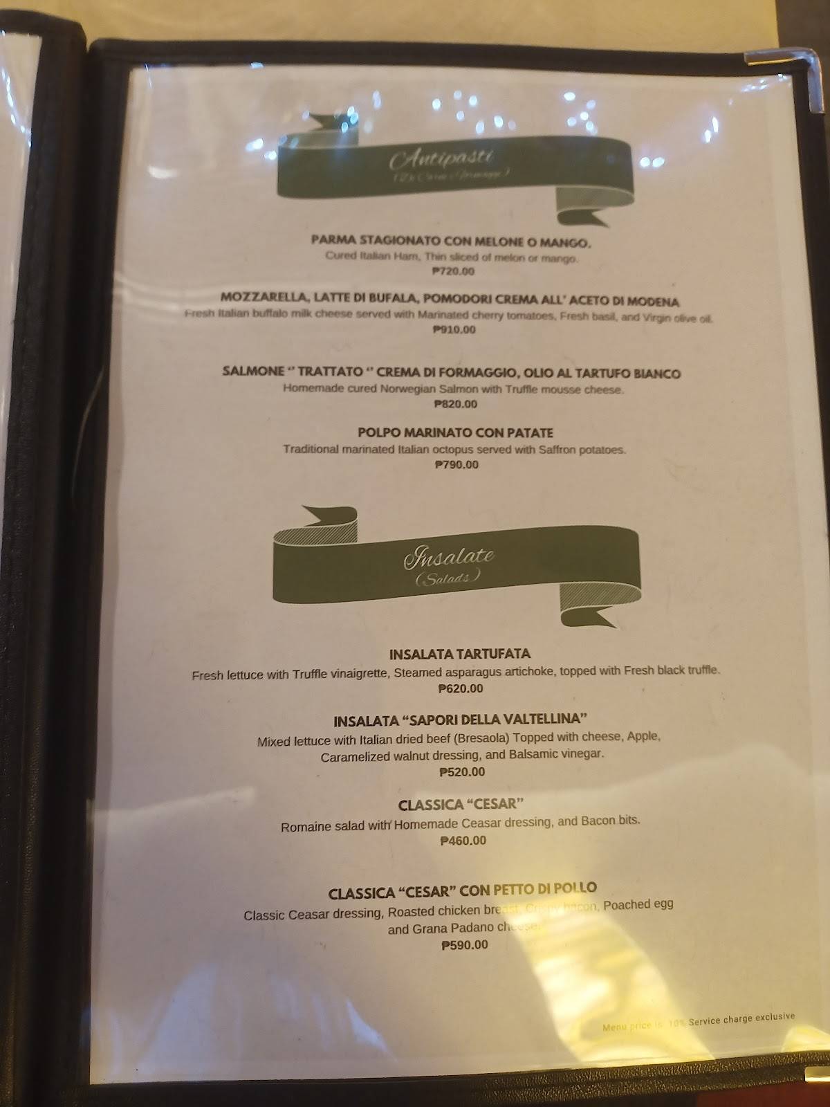 Menu at Mangiamo Ristorante restaurant, Makati